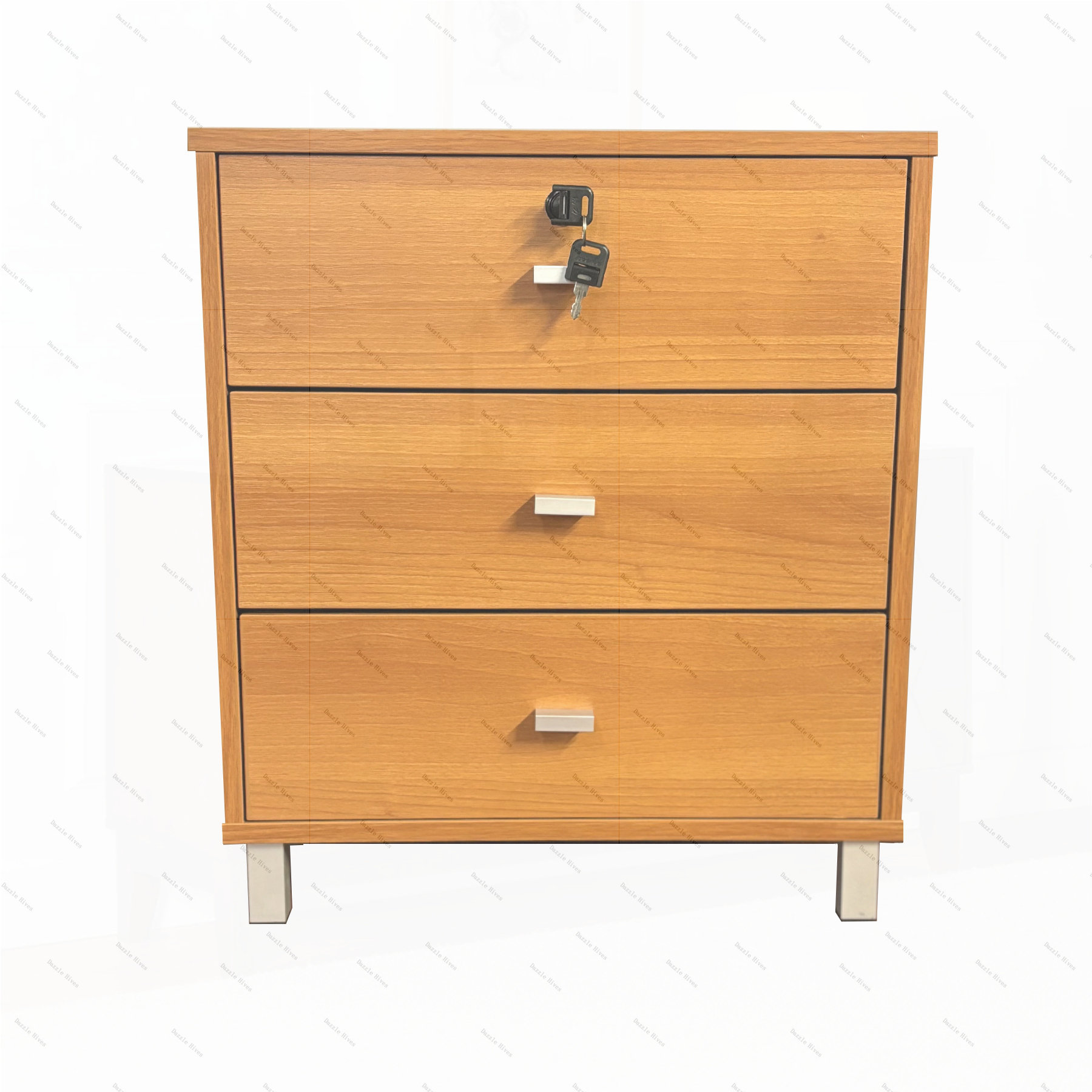 Hokku Designs Three drawer nightstand locking top drawer metal drawer ...