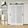 HOZONE Bypass Barn Door-White Primed 1-Lite Frosted Glass Sliding Barn ...
