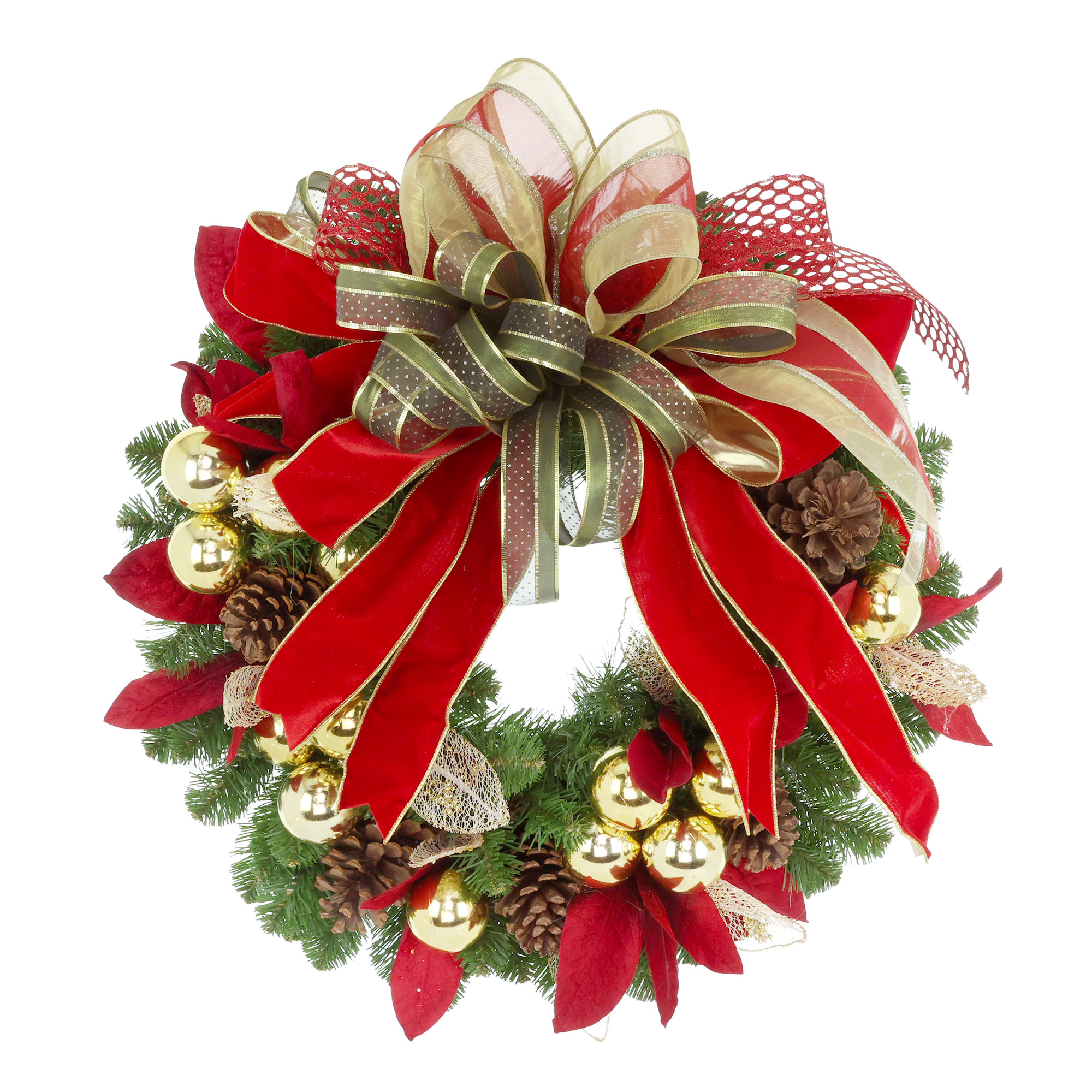 The Holiday Aisle® 26'' Holiday Wreath Arranged with Bows, Ornaments ...