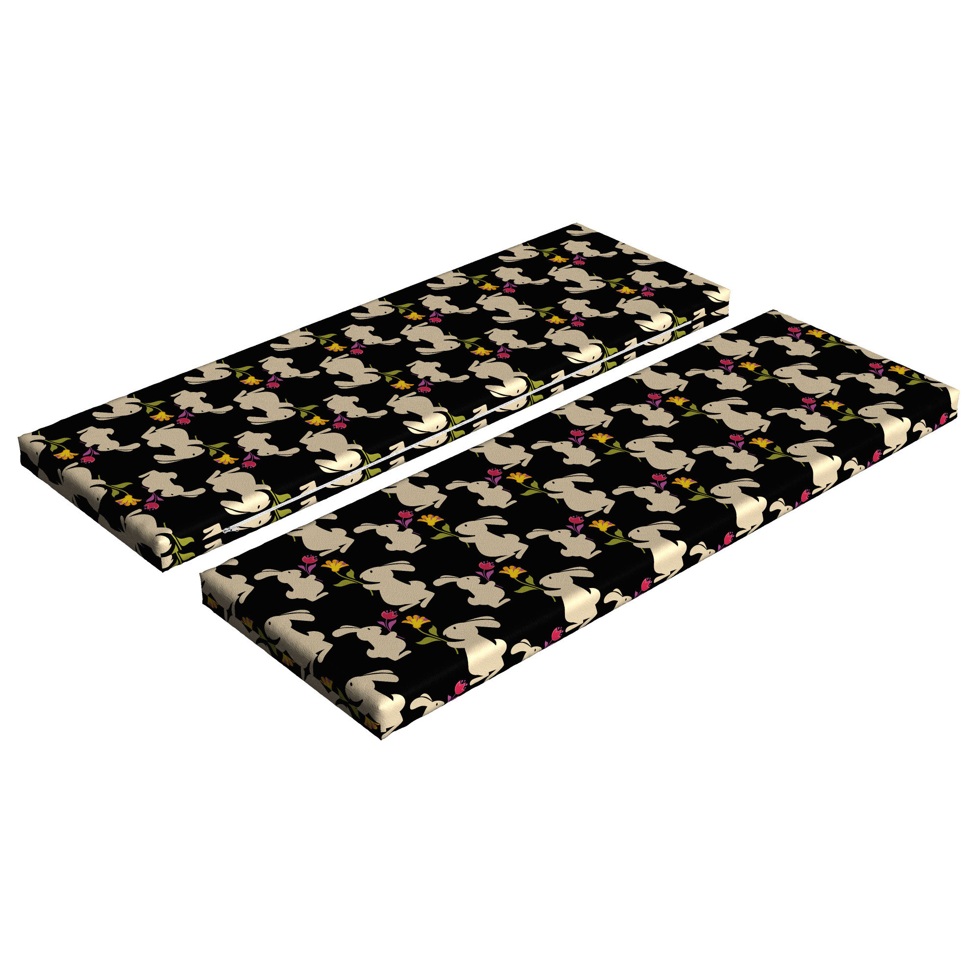 Ambesonne Bunny Bench Cushion Set Of 2, Eastern Concept Pattern With ...