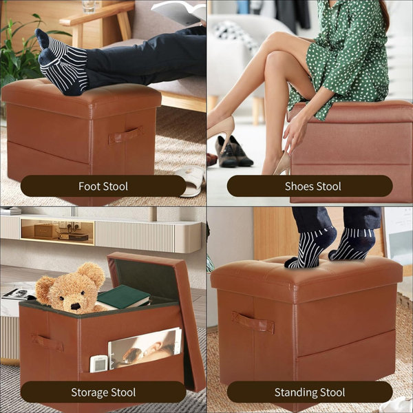Ebern Designs Ottoman with Storage. Leather Foldable Ottomans with ...