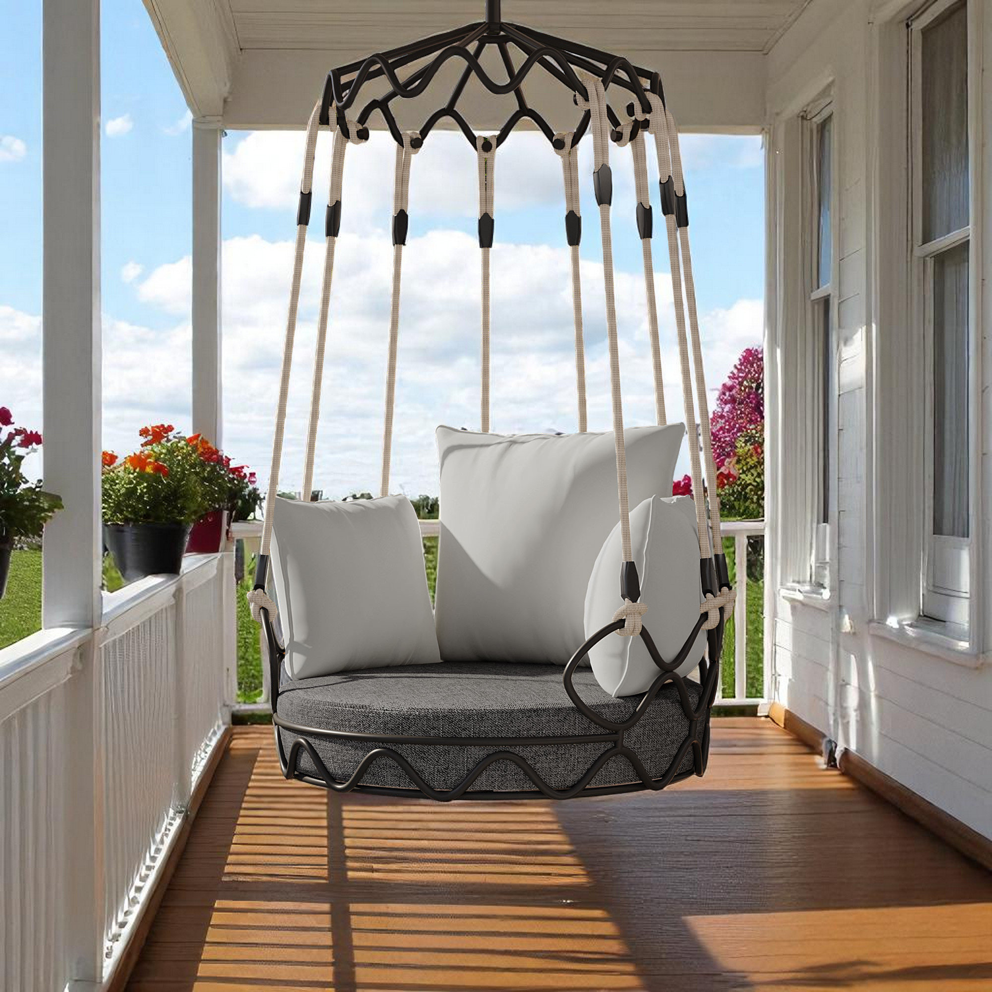 Latitude Run® Outdoor Single Porch Swing Chair Hanging Basket, Hanging ...