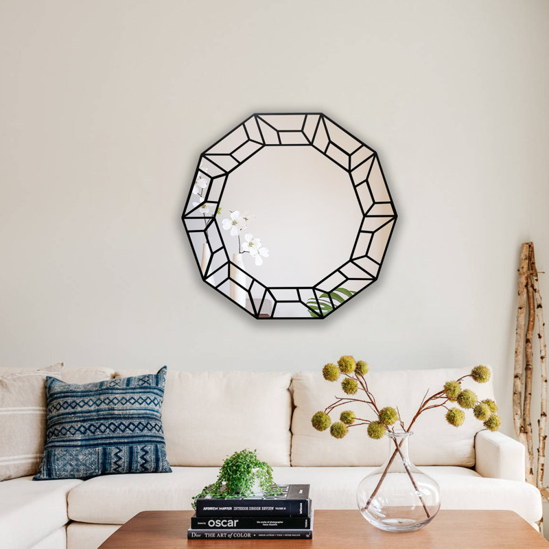 Orren Ellis Maique Reflection Contemporary Black Finish Decagon Framed ...