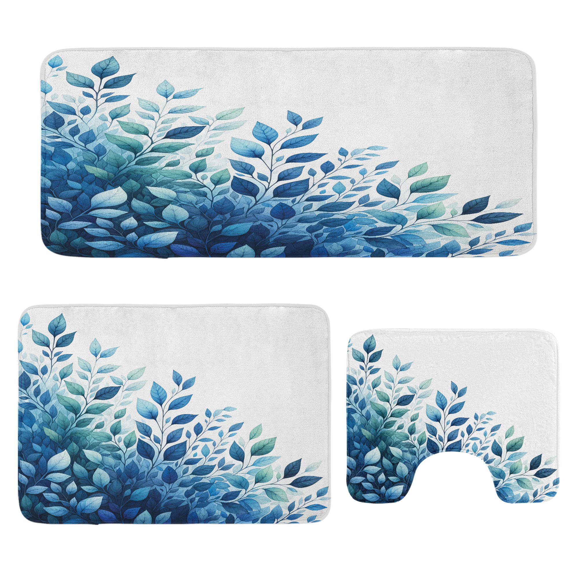 East Urban Home Blue Bathroom Rug Set 3 Pieces U-Shape & Rectangle Mats ...