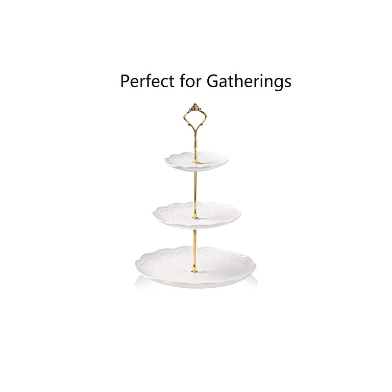 Tobran 3 Tier Ceramic Cake Stand Wedding, Dessert Cupcake Stand | Wayfair
