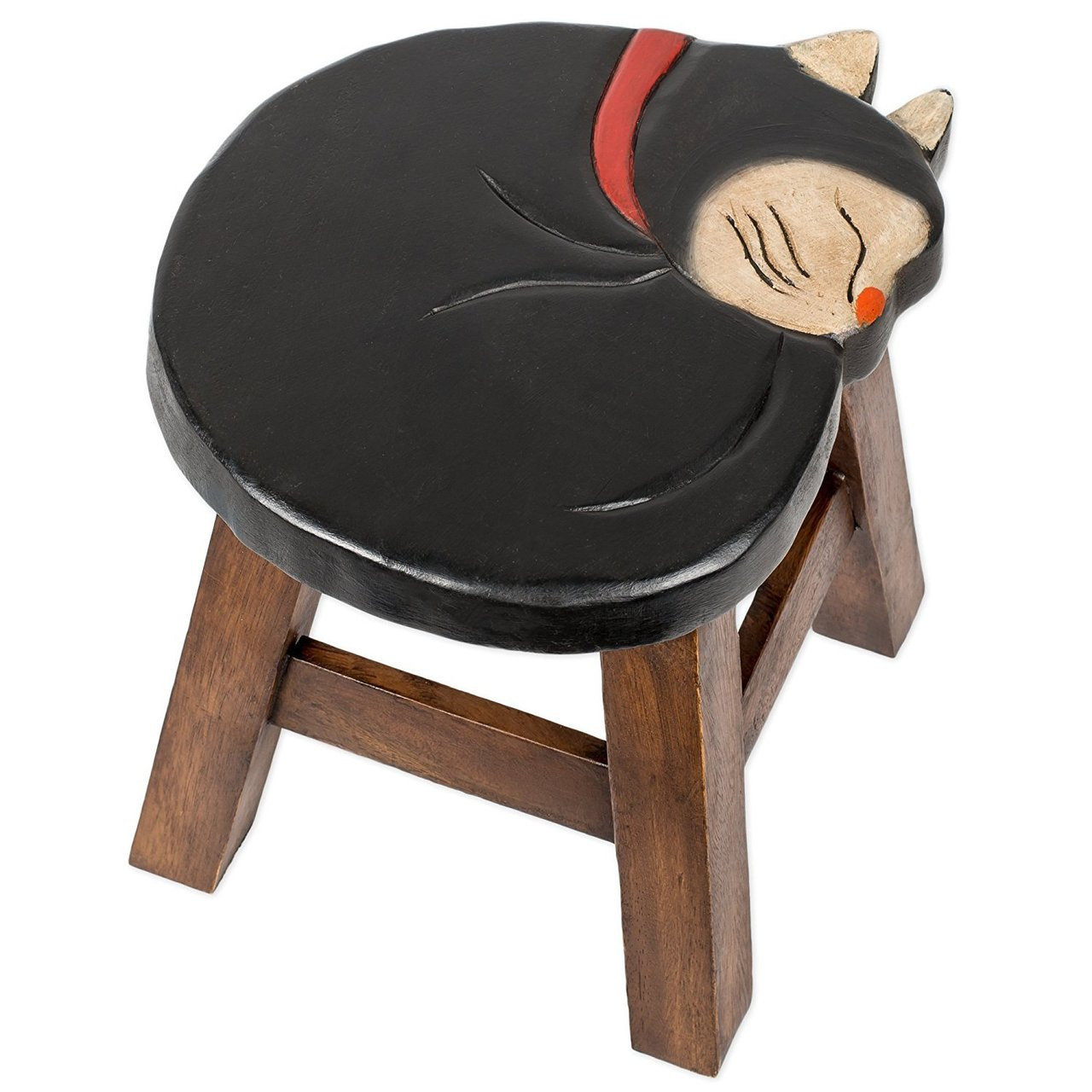 Harriet Bee Esaie Sleeping Black Cat Carved Wooden Foot Stool | Wayfair