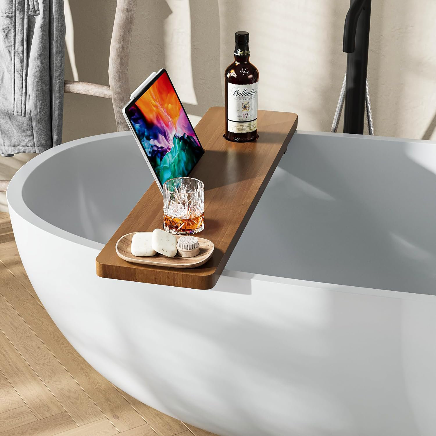Rebrilliant Teak Bathtub Tray, Premium Bath Tub Tray Wood, Large ...