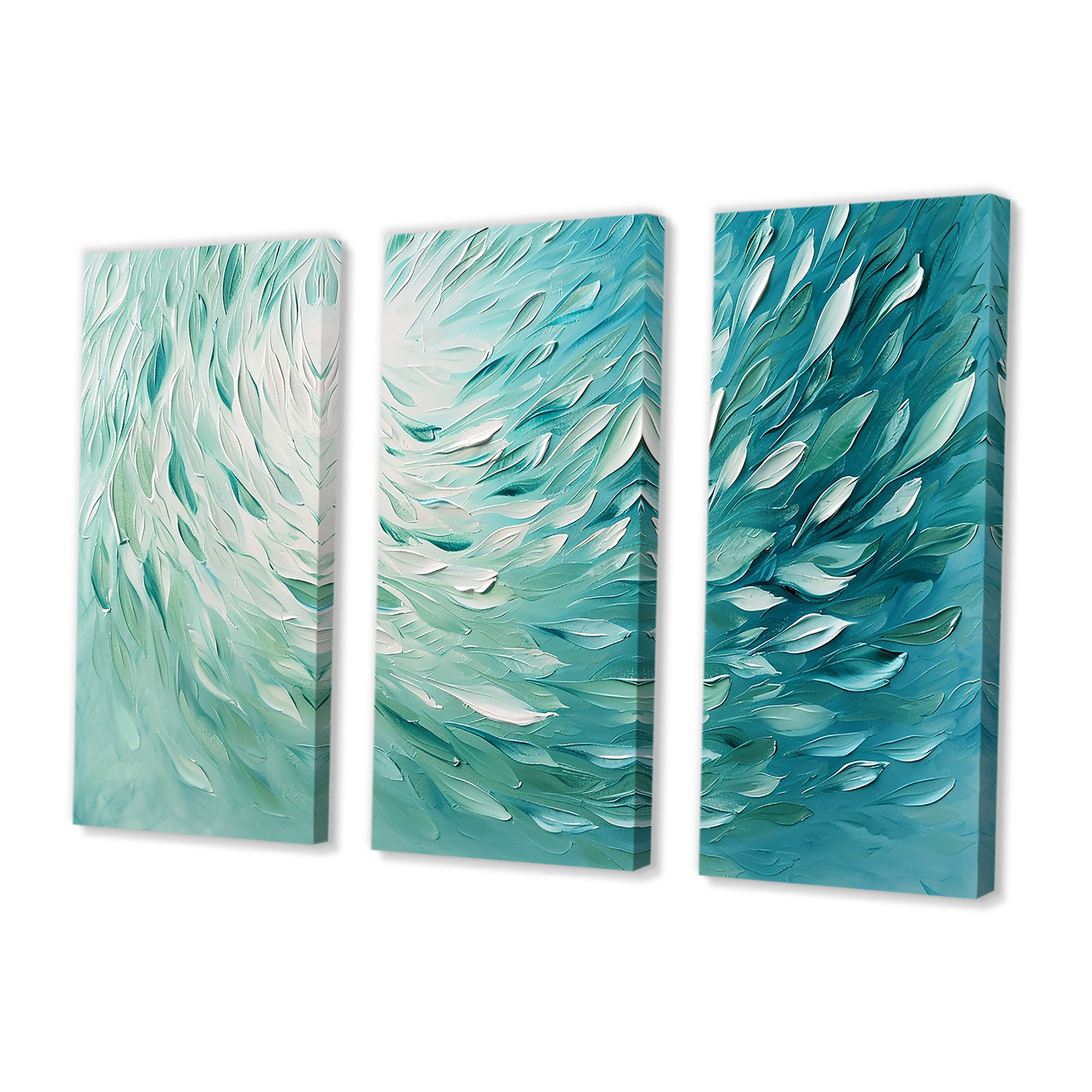 Design Art Green Turquoise Boho Feather Wave - Feathers Wall Art Print ...