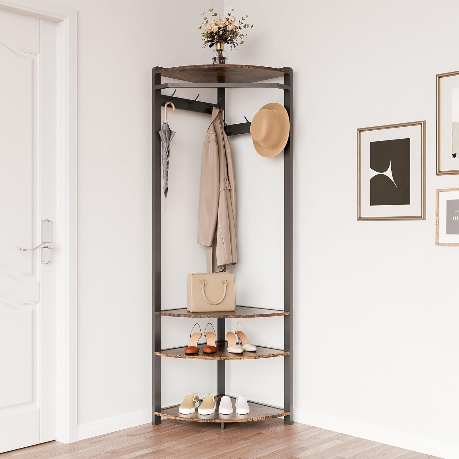 Ebern Designs Corner Coat Rack With Shoe Bench Entryway, Corner Hall ...