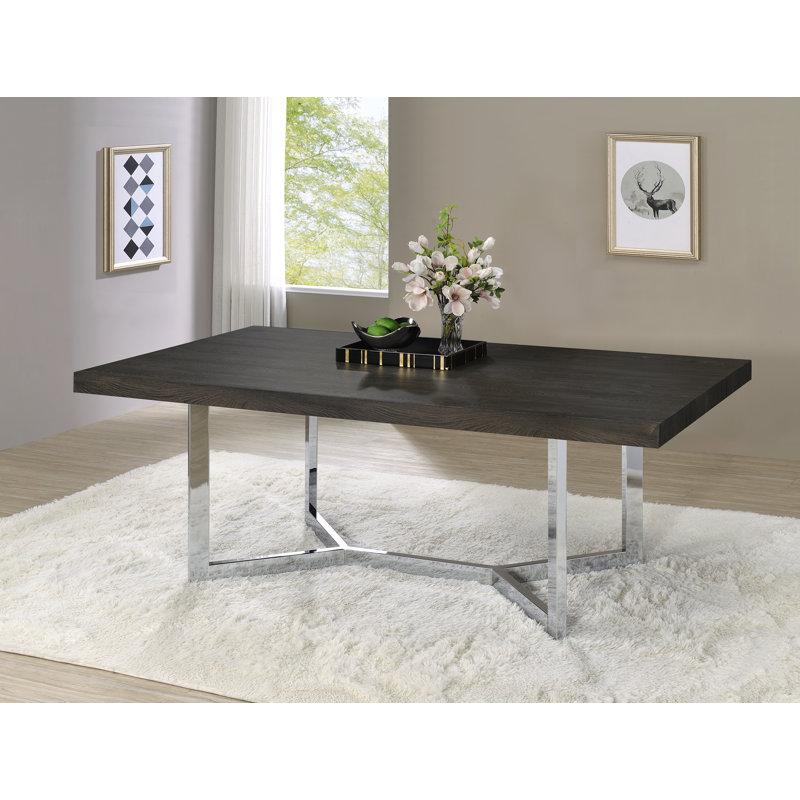 Wrought Studio™ Rectangular Trestle Dining Table in Dark Brown and ...