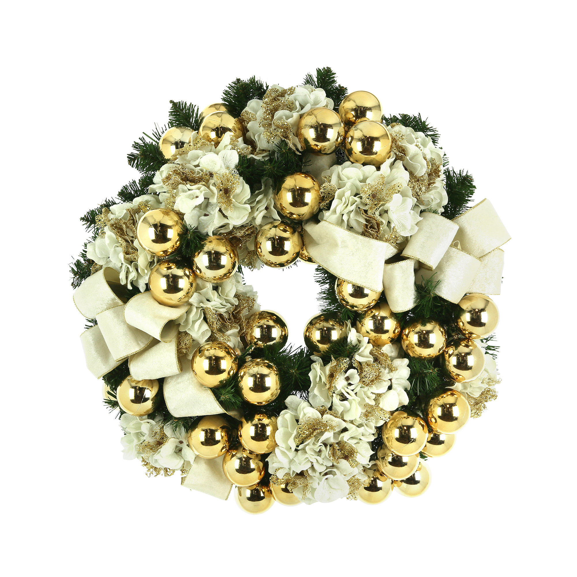 The Holiday Aisle® Jeyli Hydrangeas, Ornaments, and Velvet Bows 26 ...