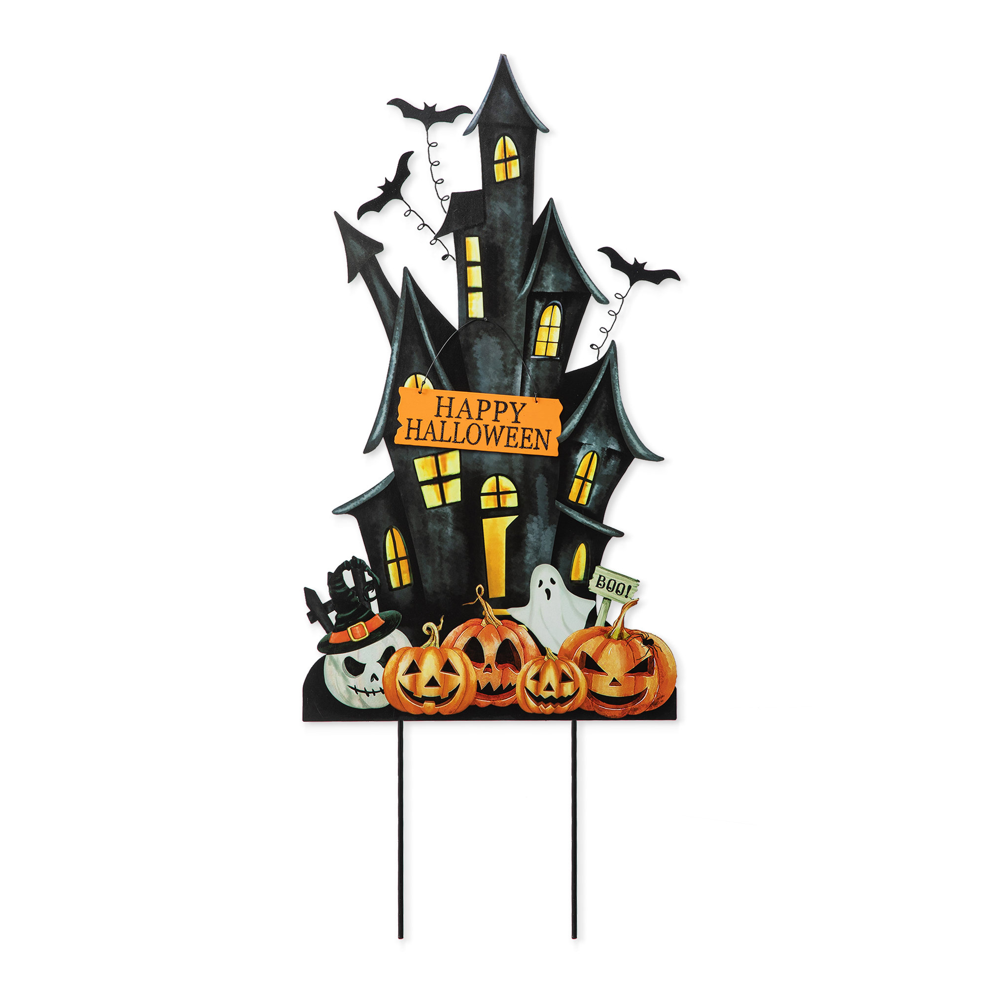 The Holiday Aisle® 32"H Halloween Metal Haunted House Yard Stake ...