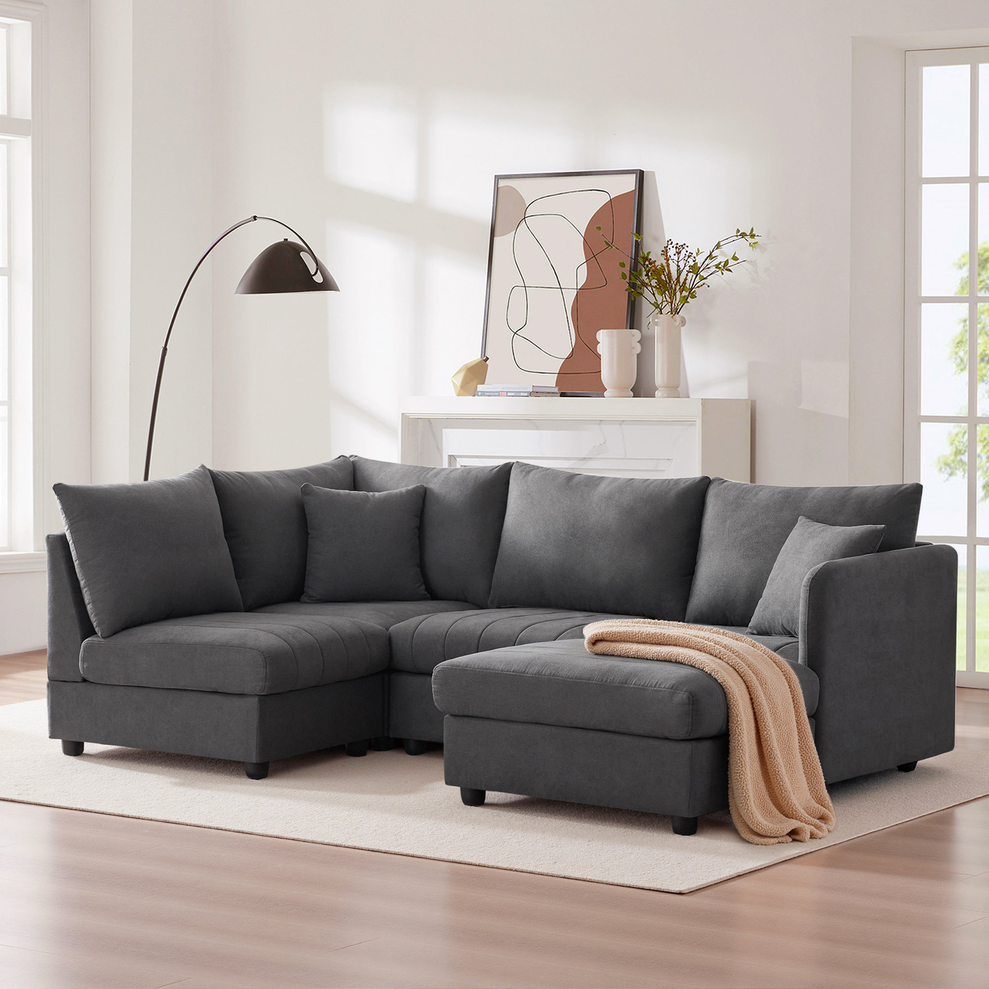 Derzers L-shaped Sectional Sofa For Living Room, Modern Modular 5 Seat ...