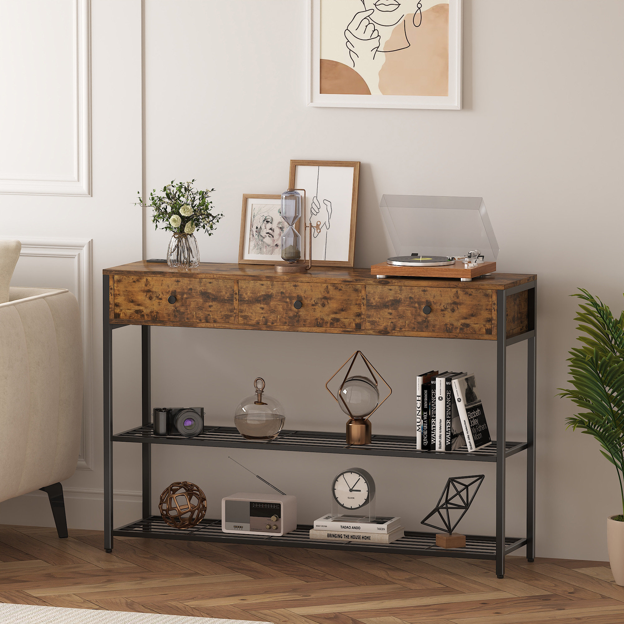 17 Stories Soplin 47.2" Wide Sofa & Console Tables with 2 USB Ports & 2 ...