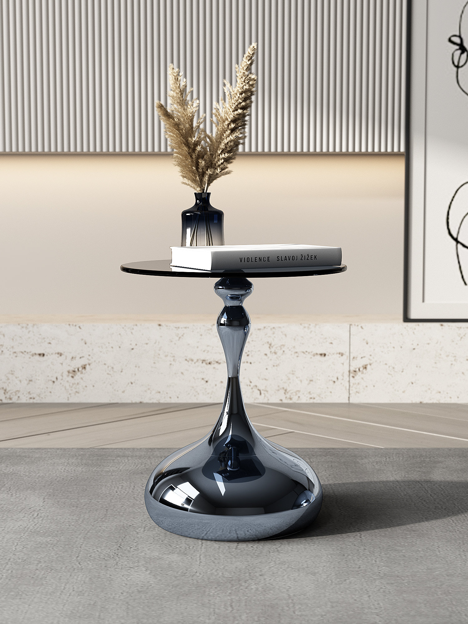 Mercer41 10mm Gray Tempered Glass Side Table with Marble-Finish Base ...