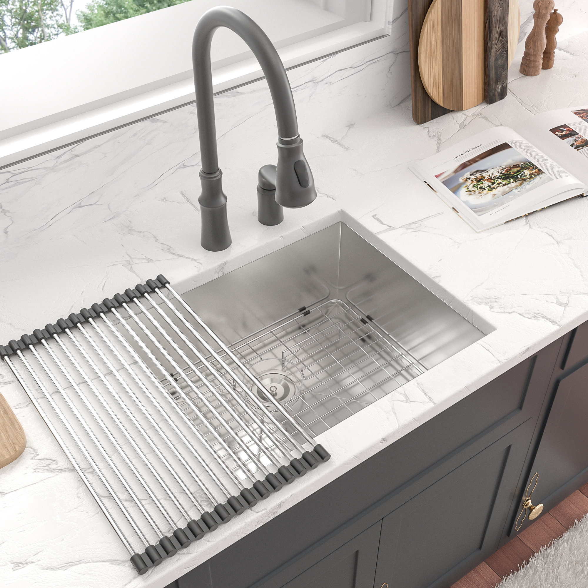 Sarlai 25" L x 22" W Undermount Bar Sink Single Bowl 16 Guage Stainless ...