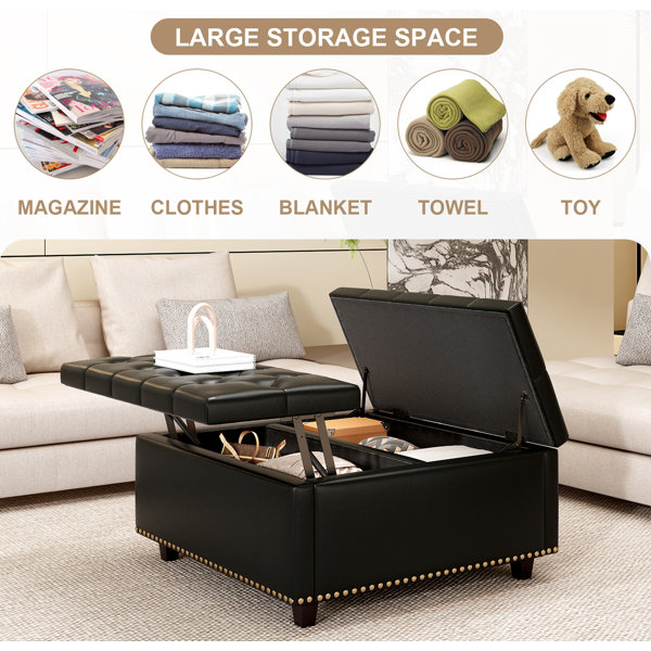 Red Barrel Studio® Large square storage stool with two storage doors ...