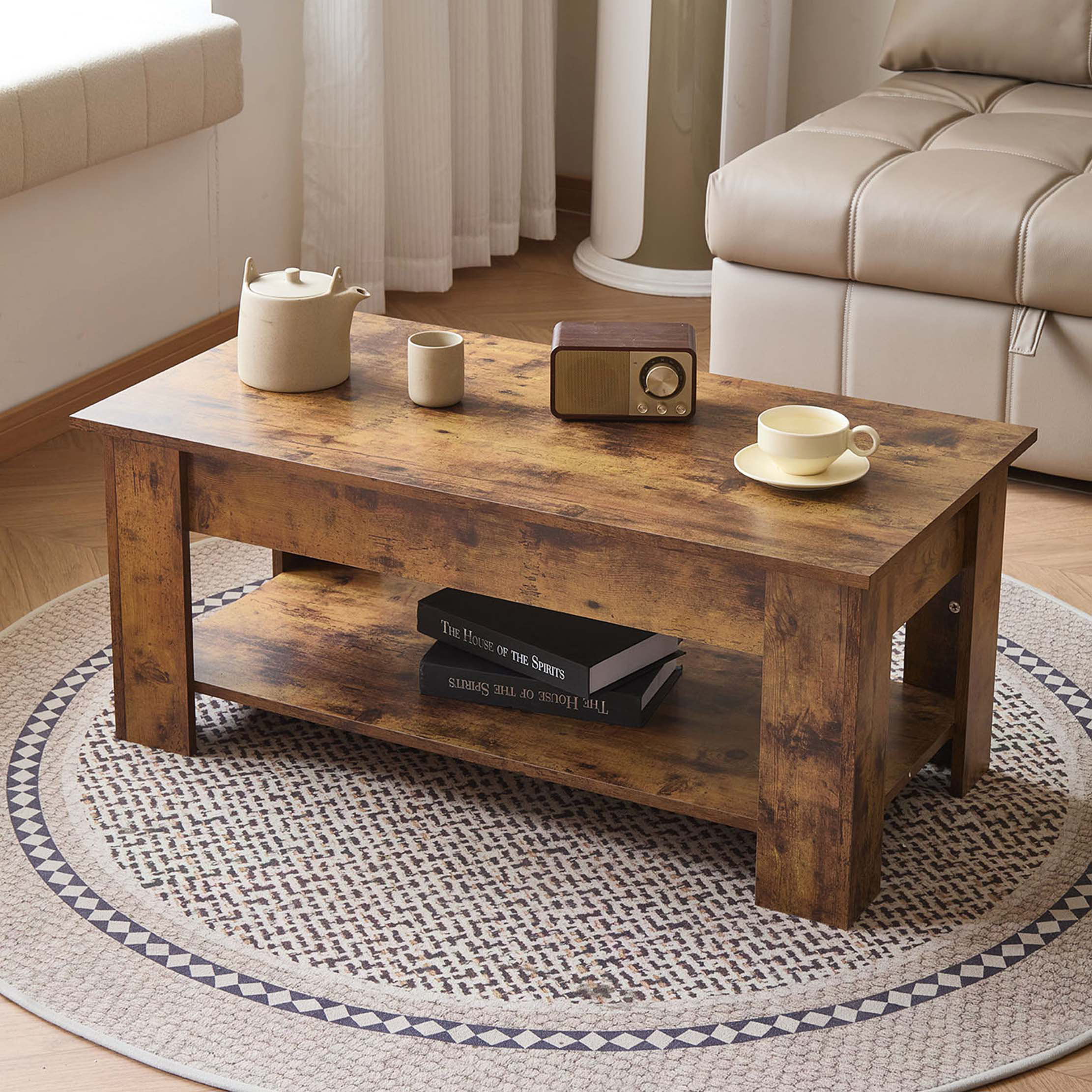 Millwood Pines Wooden Coffee Table, Lift Top Coffee Table With Large ...