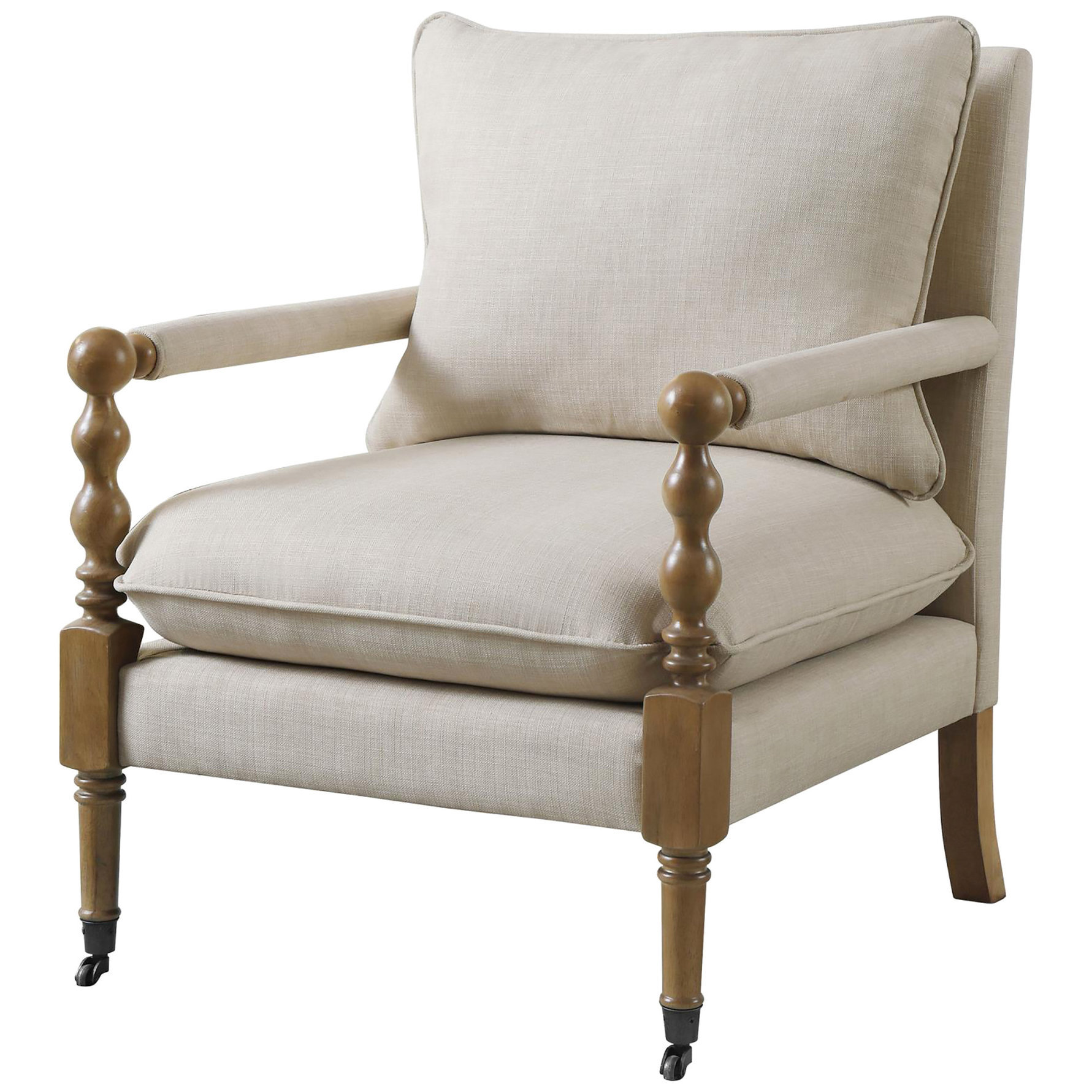 Wildon Home® Charming Beige Accent Chair With Exposed Wood Details ...