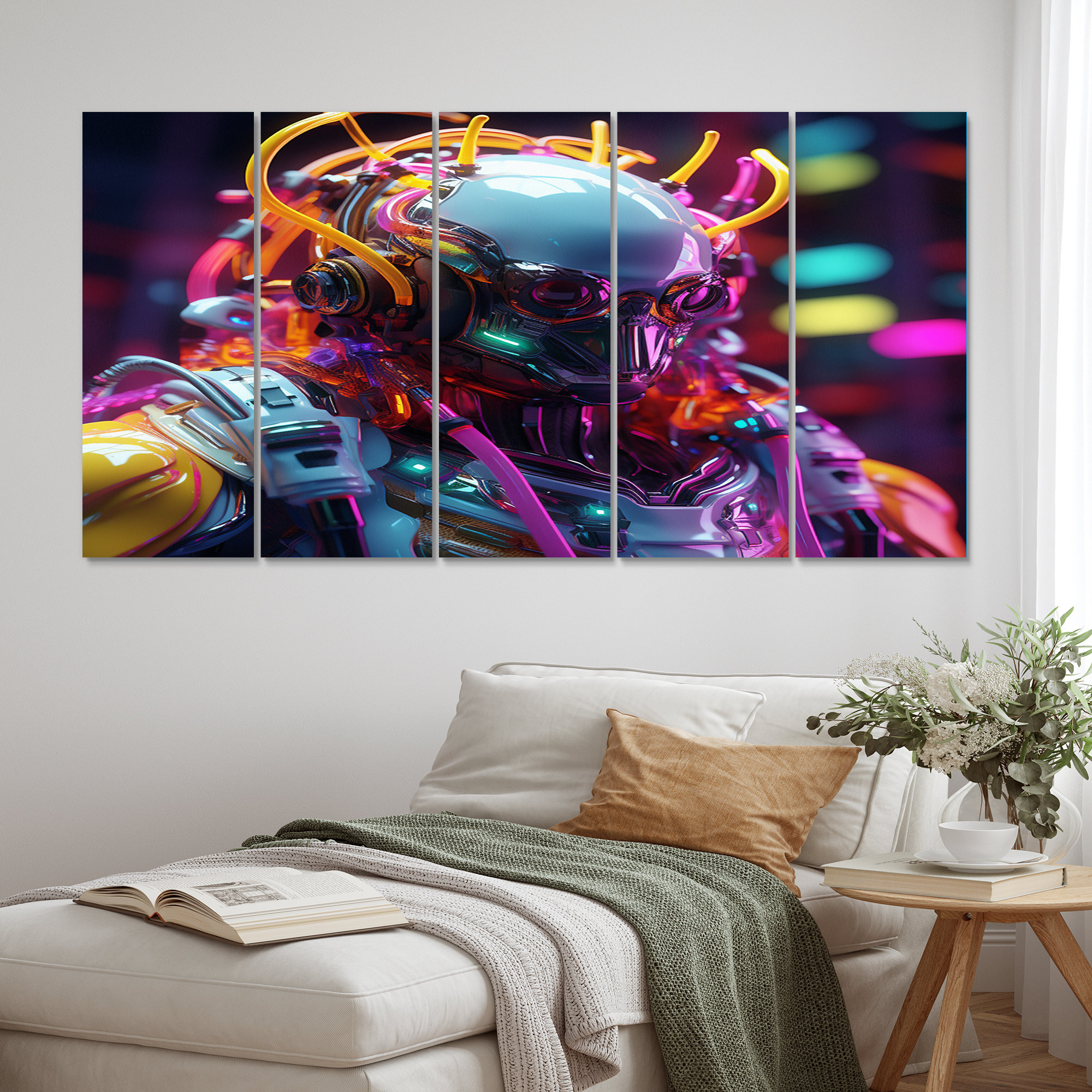 Trinx Sci-Fi Retro Futuristic Robot In Neon V - Robot Canvas Print - 5 ...