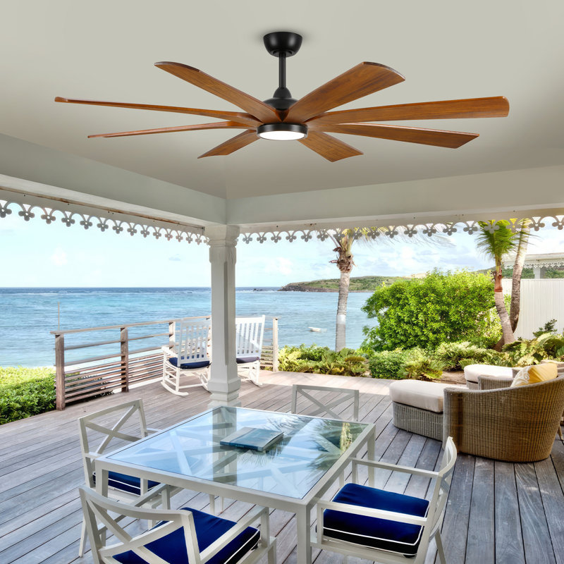 Latitude Run® 65in 8 Blade Solid Wood Ceiling Fan With Dc Motor & Led ...