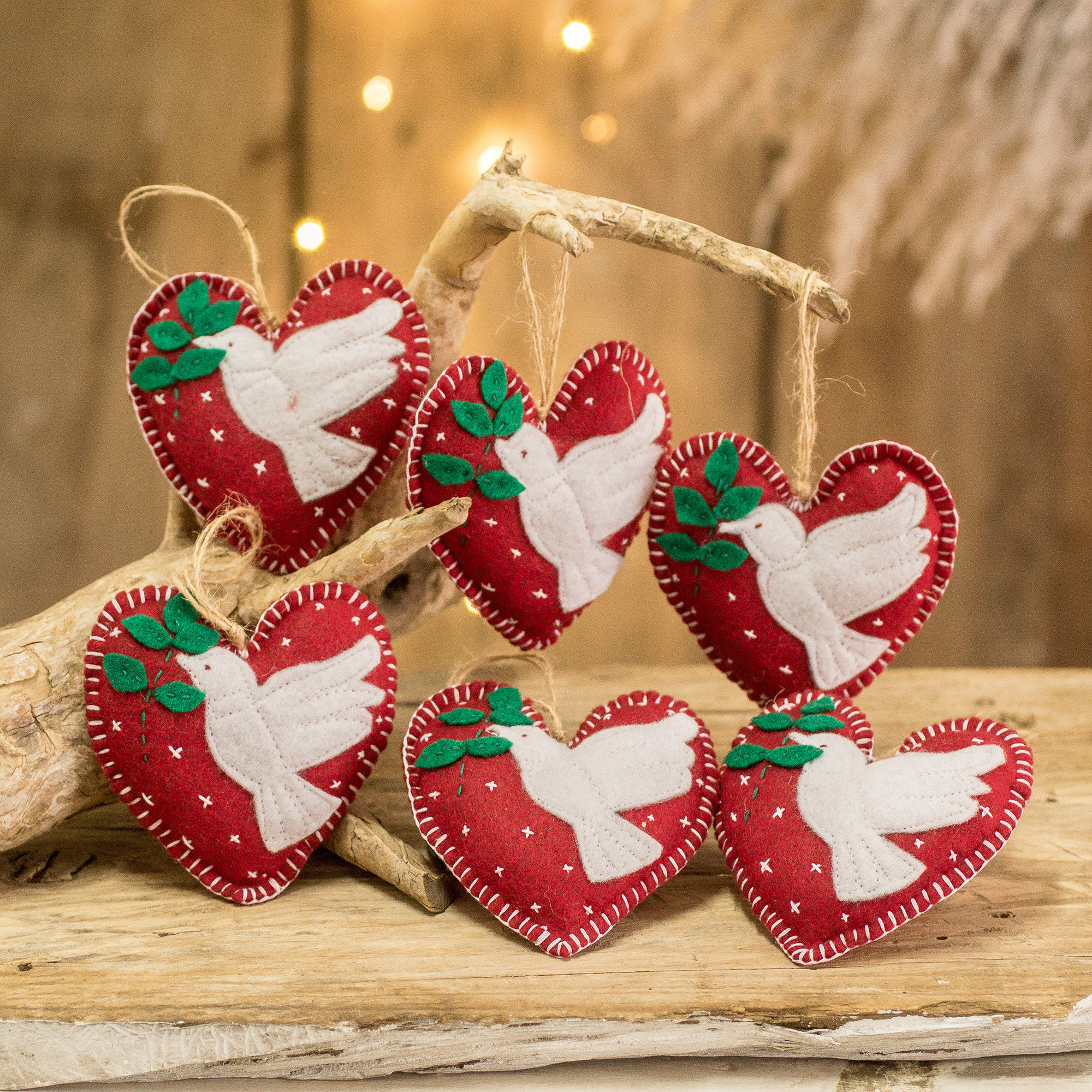 The Holiday Aisle® Love Doves Felt Hanging Figurine Ornament Set | Wayfair