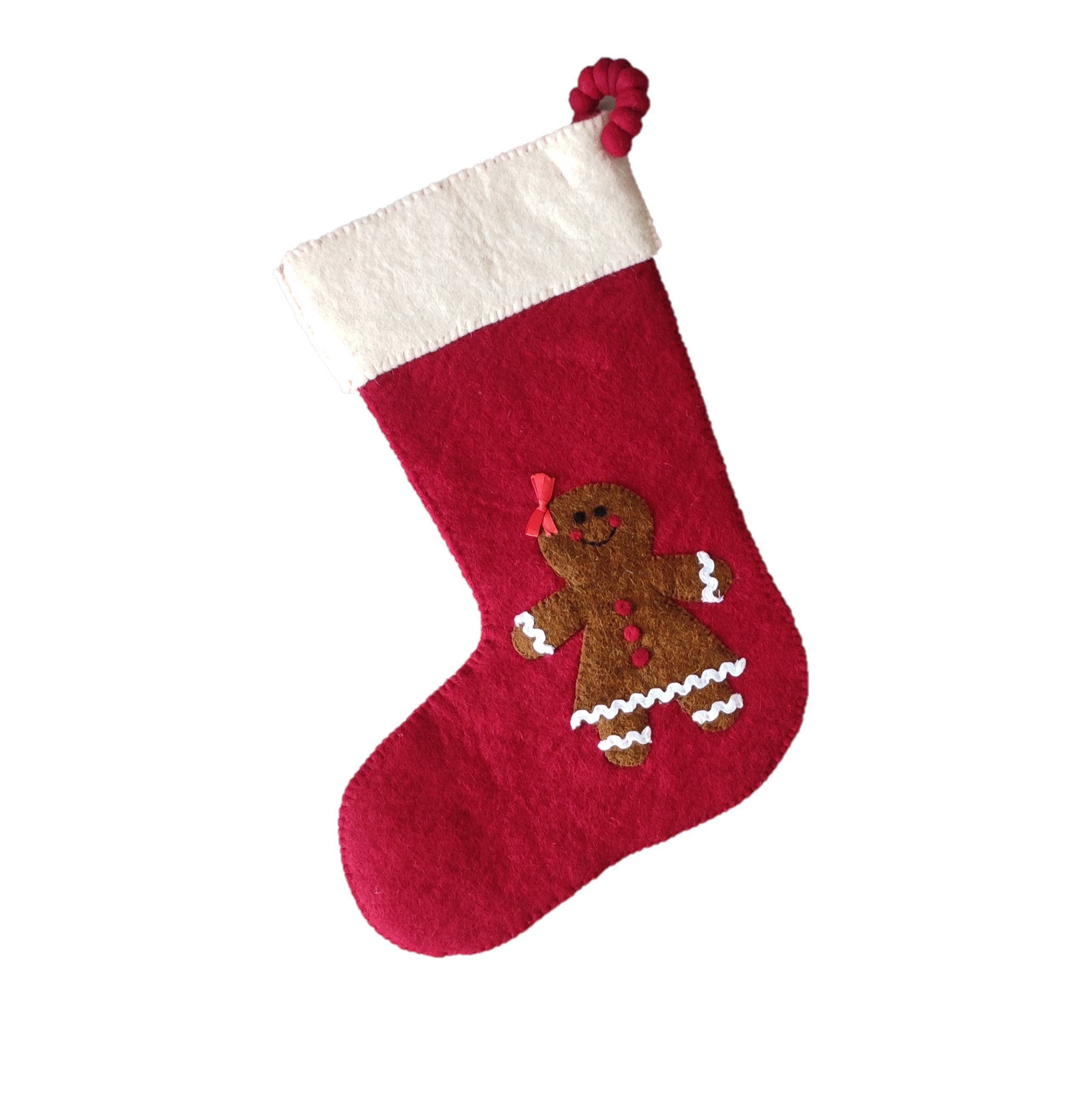 Arcadia Home Jester Girl on Red Christmas Stocking in Hand Felted Wool ...