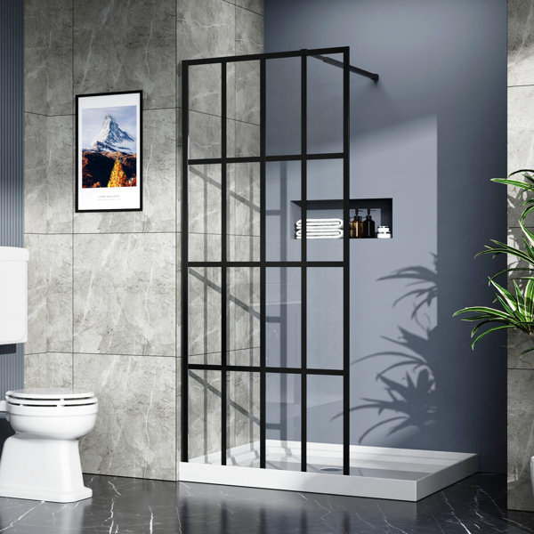 BoudoirBloom 34X72" Shower Screen, Black Frame, Tempered Glass, Easy ...