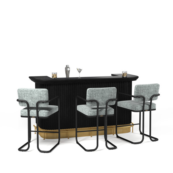 RAM Game Room Prohibition Series 84" Cocktail Bar - Black With Brass ...