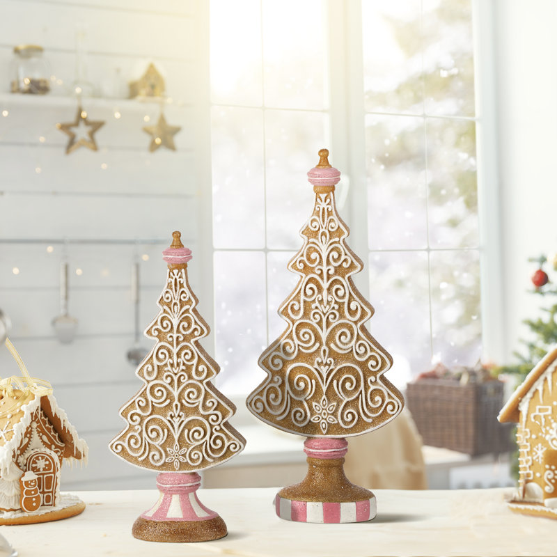 Astoria Grand 11" Resin Icing Gingerbread Trees Set of 2 | Wayfair
