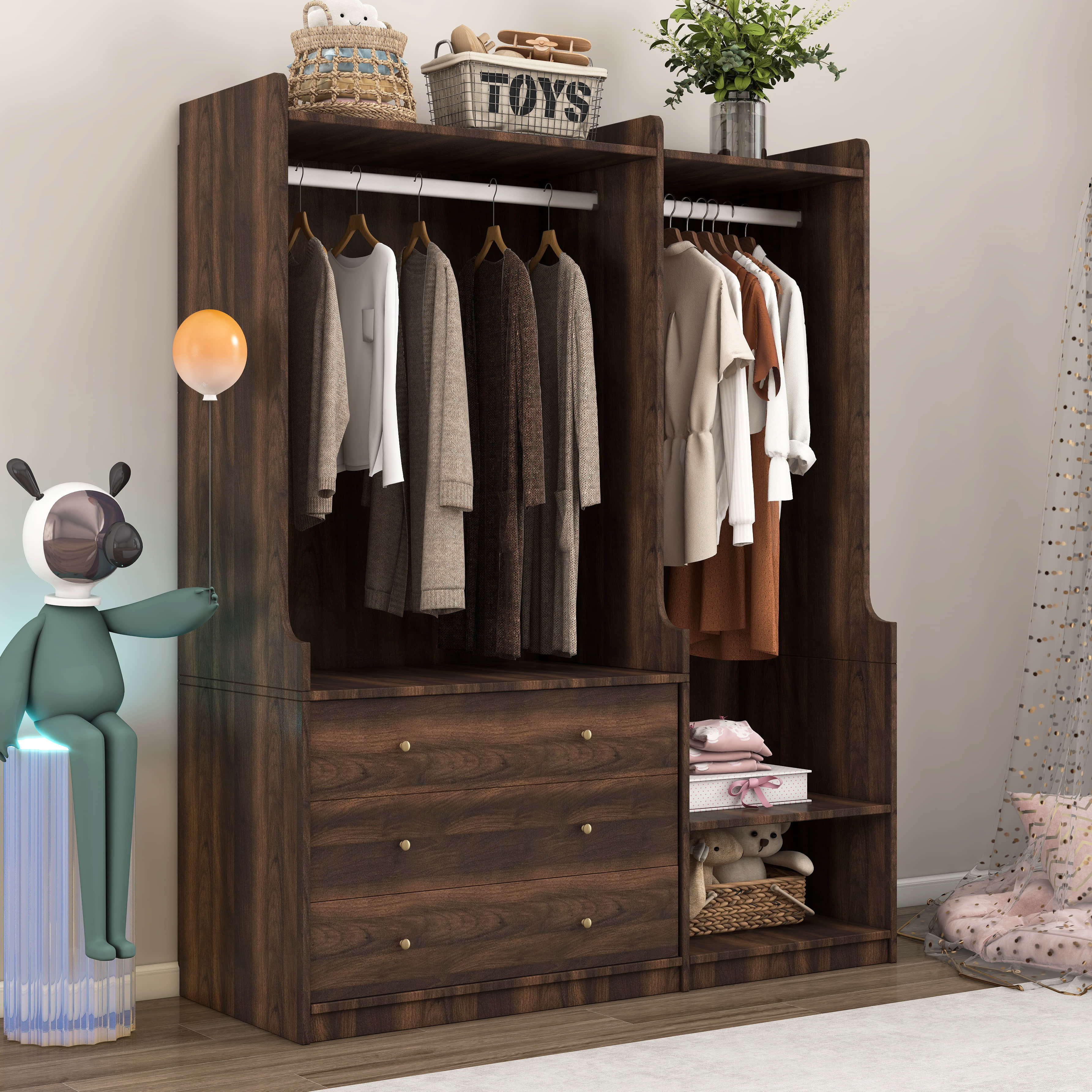 Latitude Run® Open Wooden Wardrobe Storage For Bedroom - Wayfair Canada