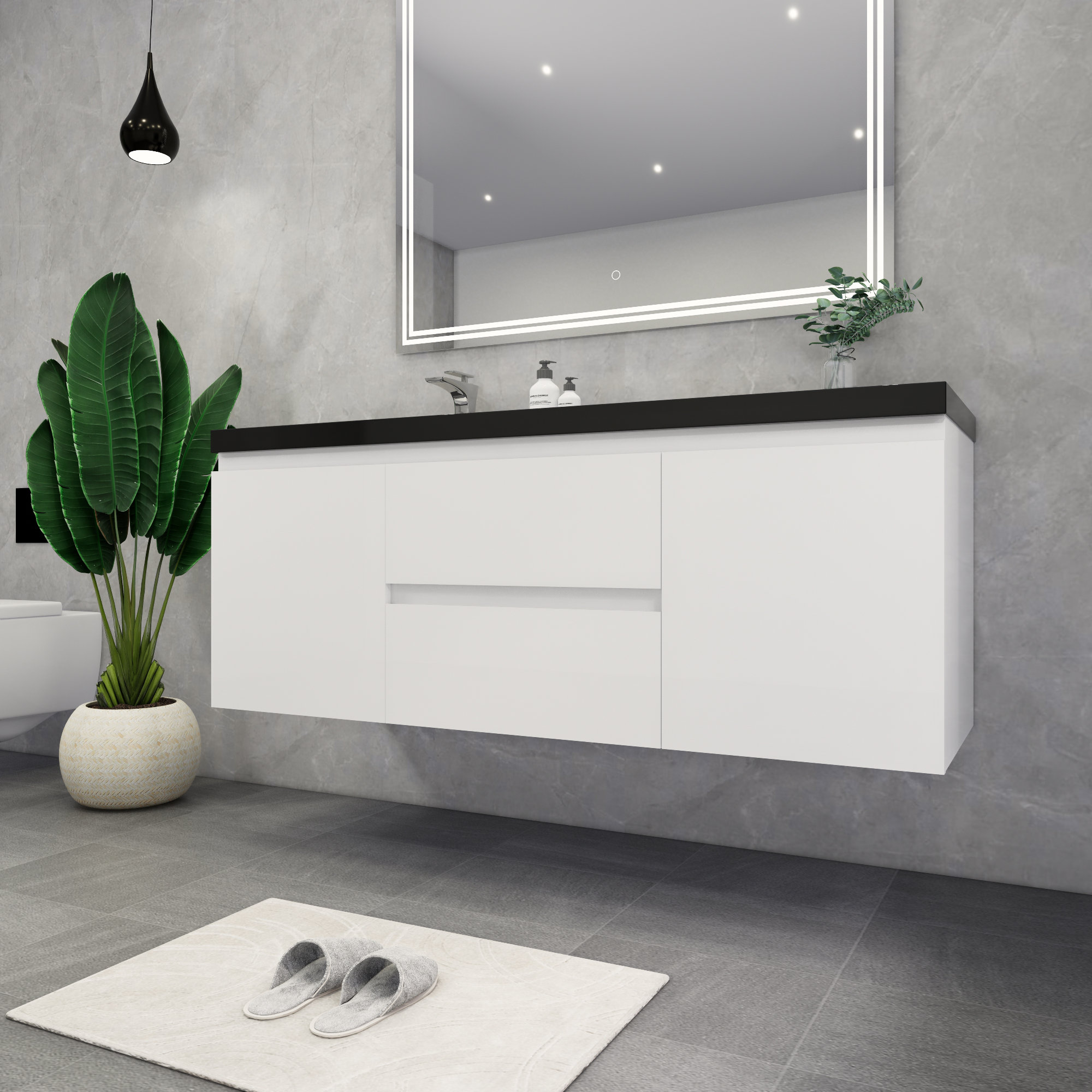 Ivy Bronx Castin 60" Wall-Mounted Single Left Sink Bathroom Vanity Set ...