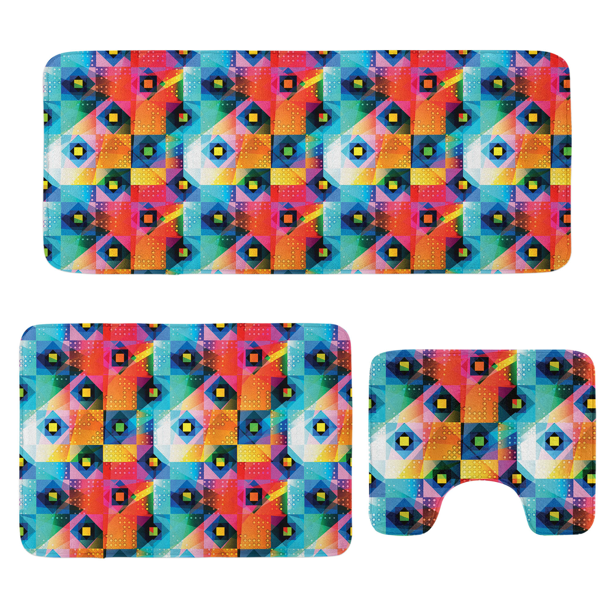 East Urban Home Geometric Bathroom Rug Set 3 Pieces U-Shape & Rectangle ...