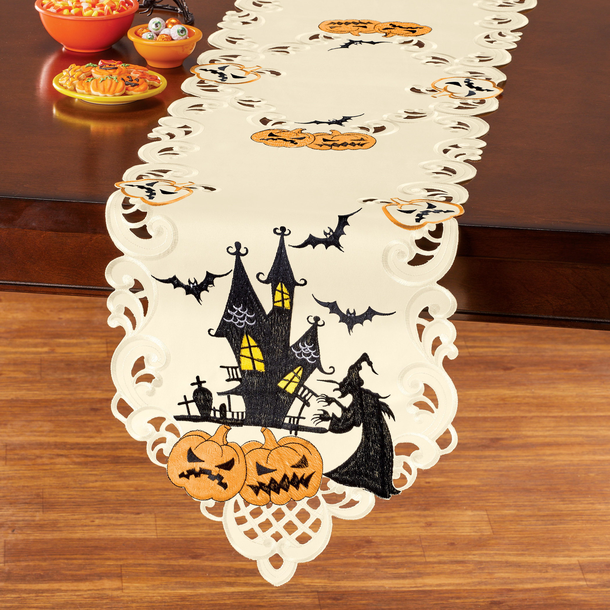 The Holiday Aisle® Karrien Frightful Night Embroidered Witches and Jack ...