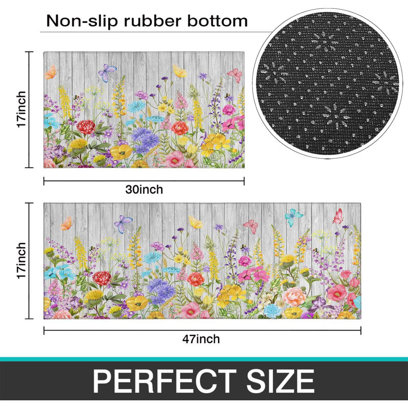 Gracie Oaks Kitchen Mats Colorful Spring Kitchen Rugs Sets Of 2, Floral ...