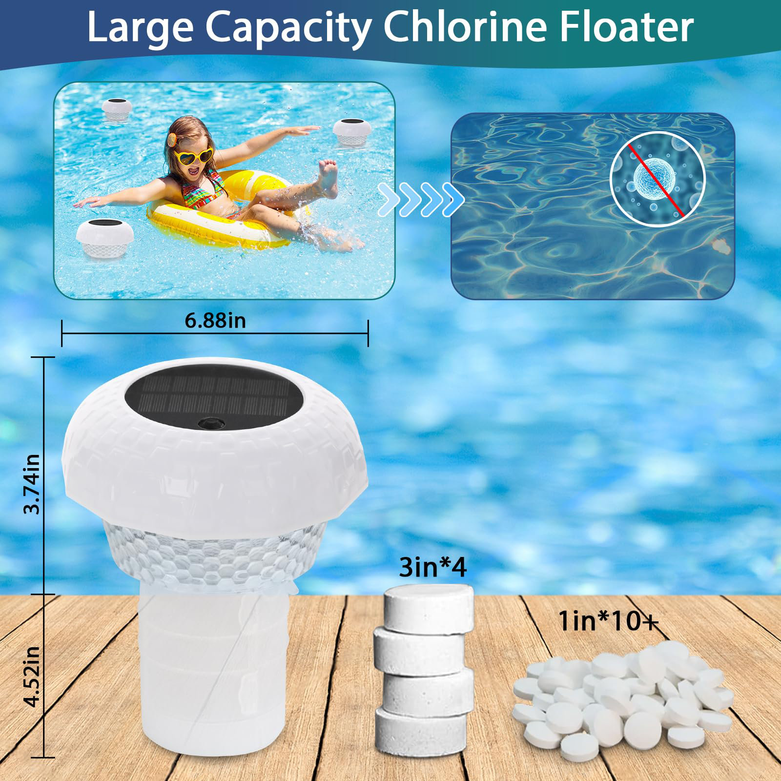 Zeki Shoggy Pool Chlorine Tablet Floater With Solar Colourful ...