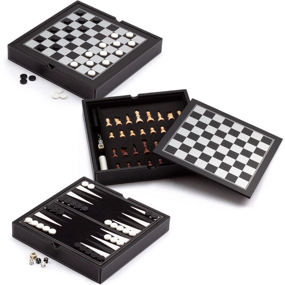 GSE Games & Sports Expert Leather 3-in-1 Chess, Checkers, Backgammon Board Game Combo Set | Wayfair