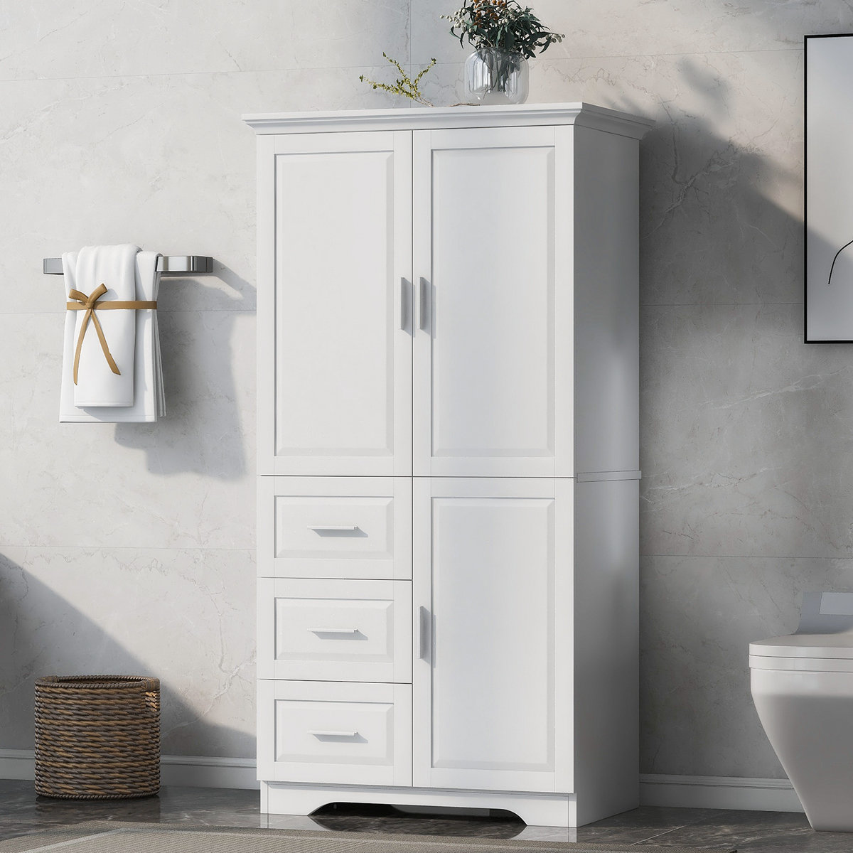 GZMWON Tall And Wide Storage Cabinet White Pantry White Bathroom ...