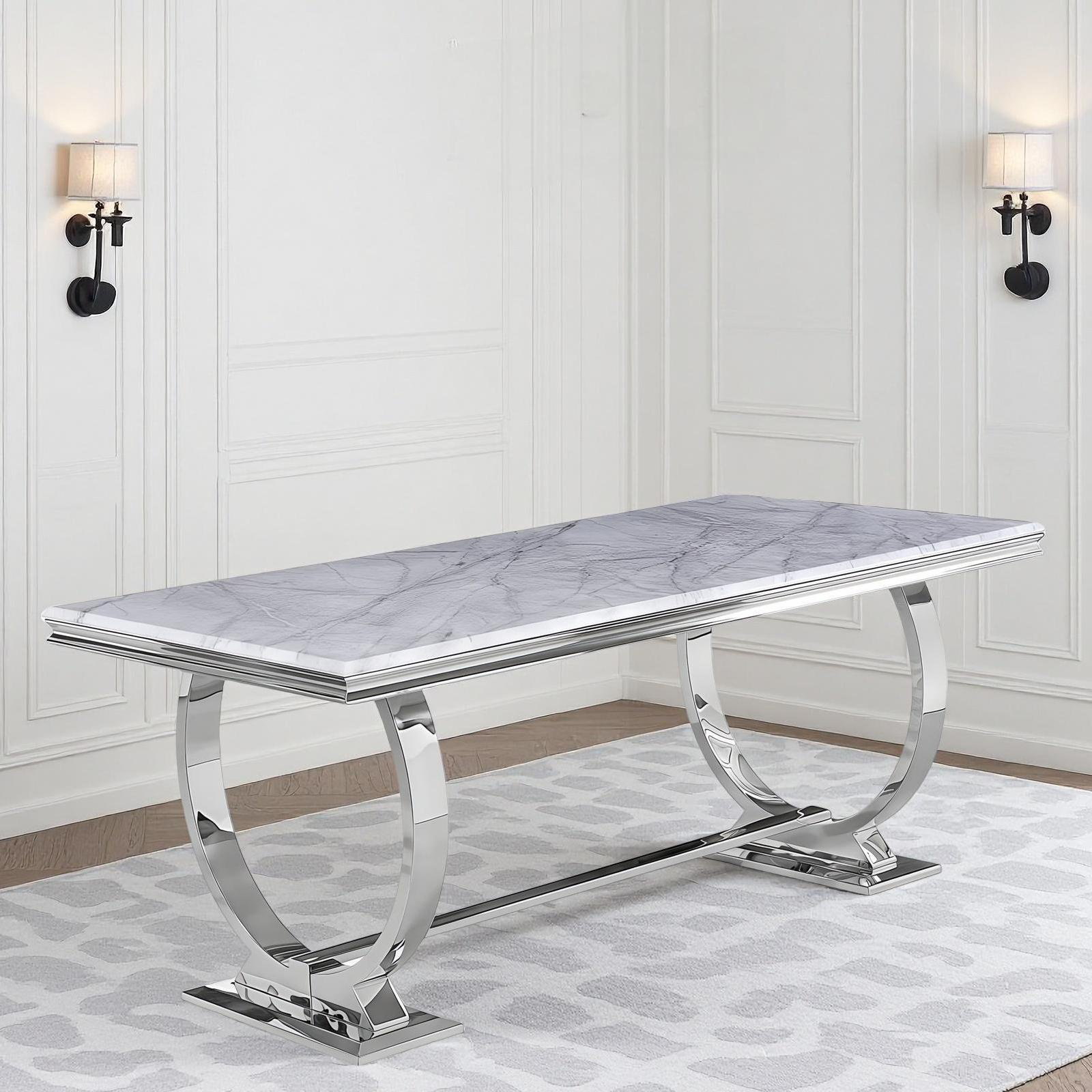 Everly Quinn Rumanah 80" Marble Top Metal Base Dining Table | Wayfair
