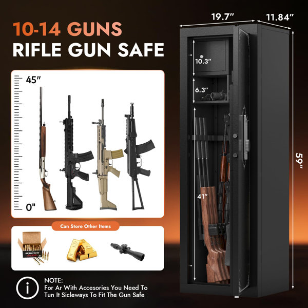 Kaer 10-14 Gun Safe, Gun Safe For Rifles And Pistols, Biometric Gun ...