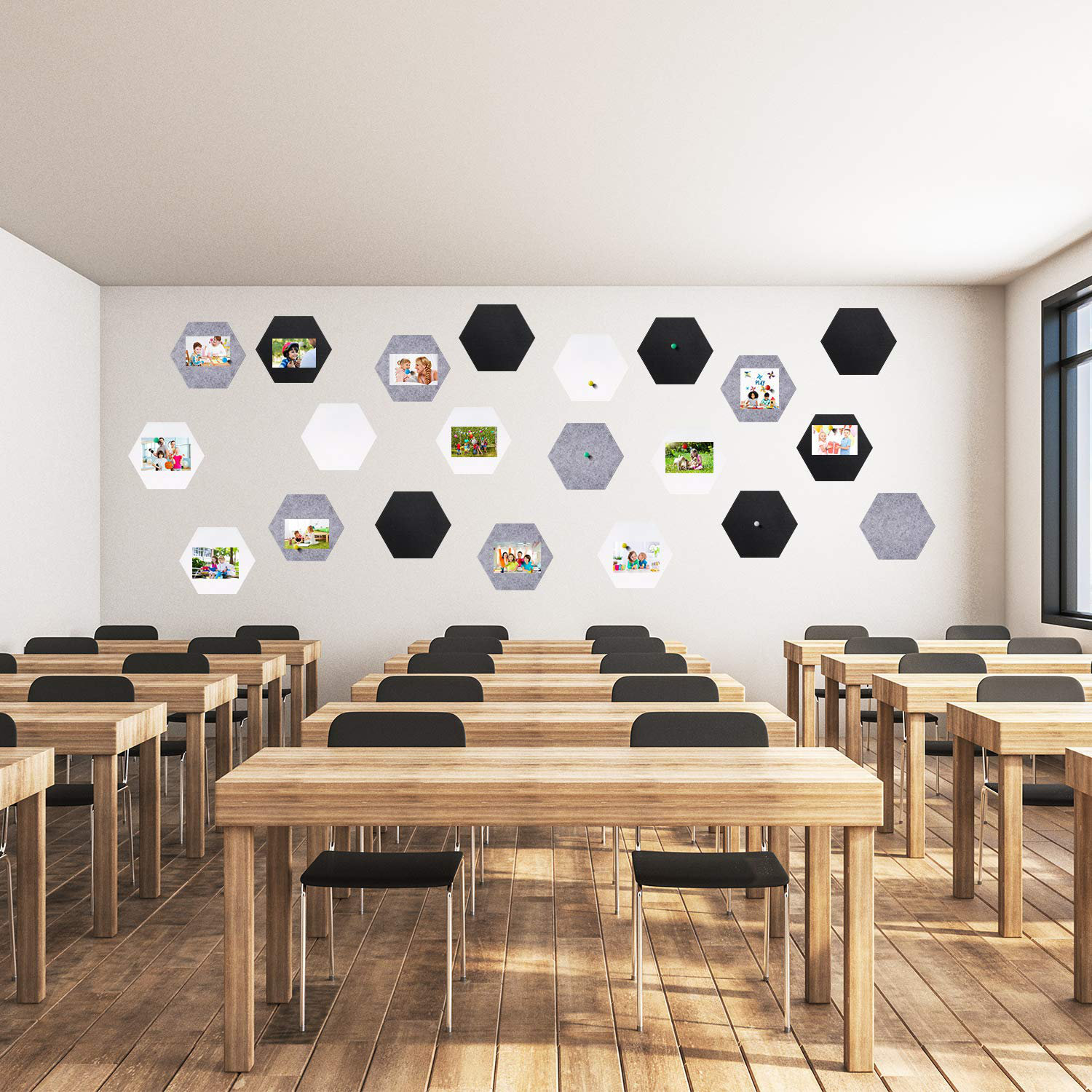 FEIYAN 21 Pieces Pin Board Hexagon Felt Board Tiles Bulletin Board Memo ...