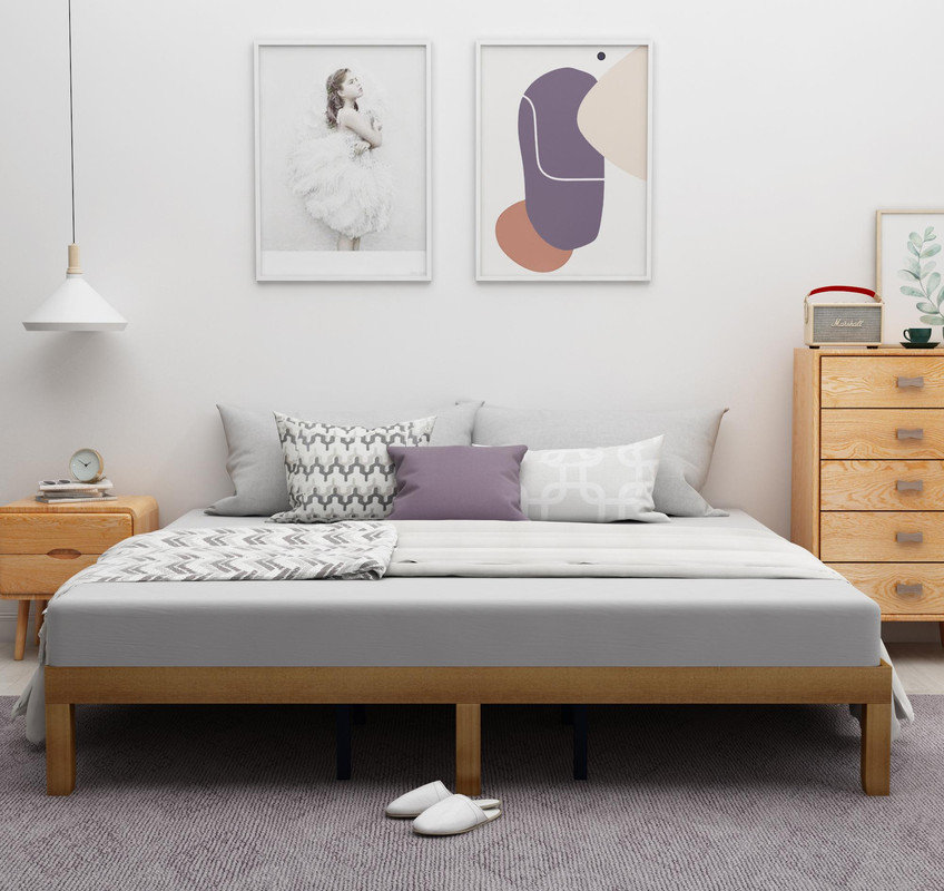 Ophelia & Co. Sturdy Queen Wood Platform Bed: Solid Slat Foundation, No Box Spring Required ...