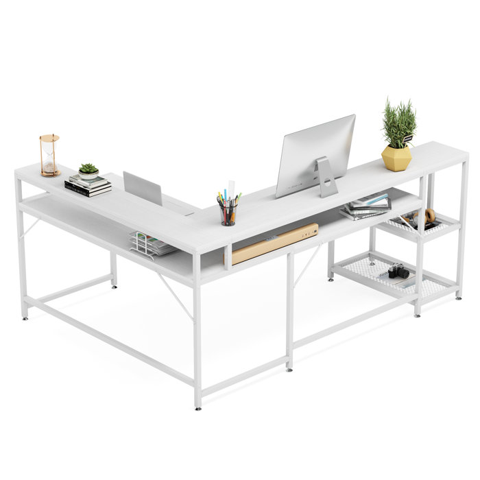 17 Stories Vischer L-Shaped Metal Base Computer Desk & Reviews | Wayfair
