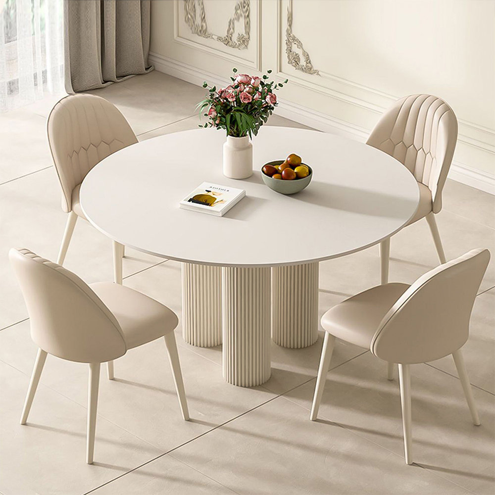 Hokku Designs White Round Sintered Stone tabletop Dining Table ...