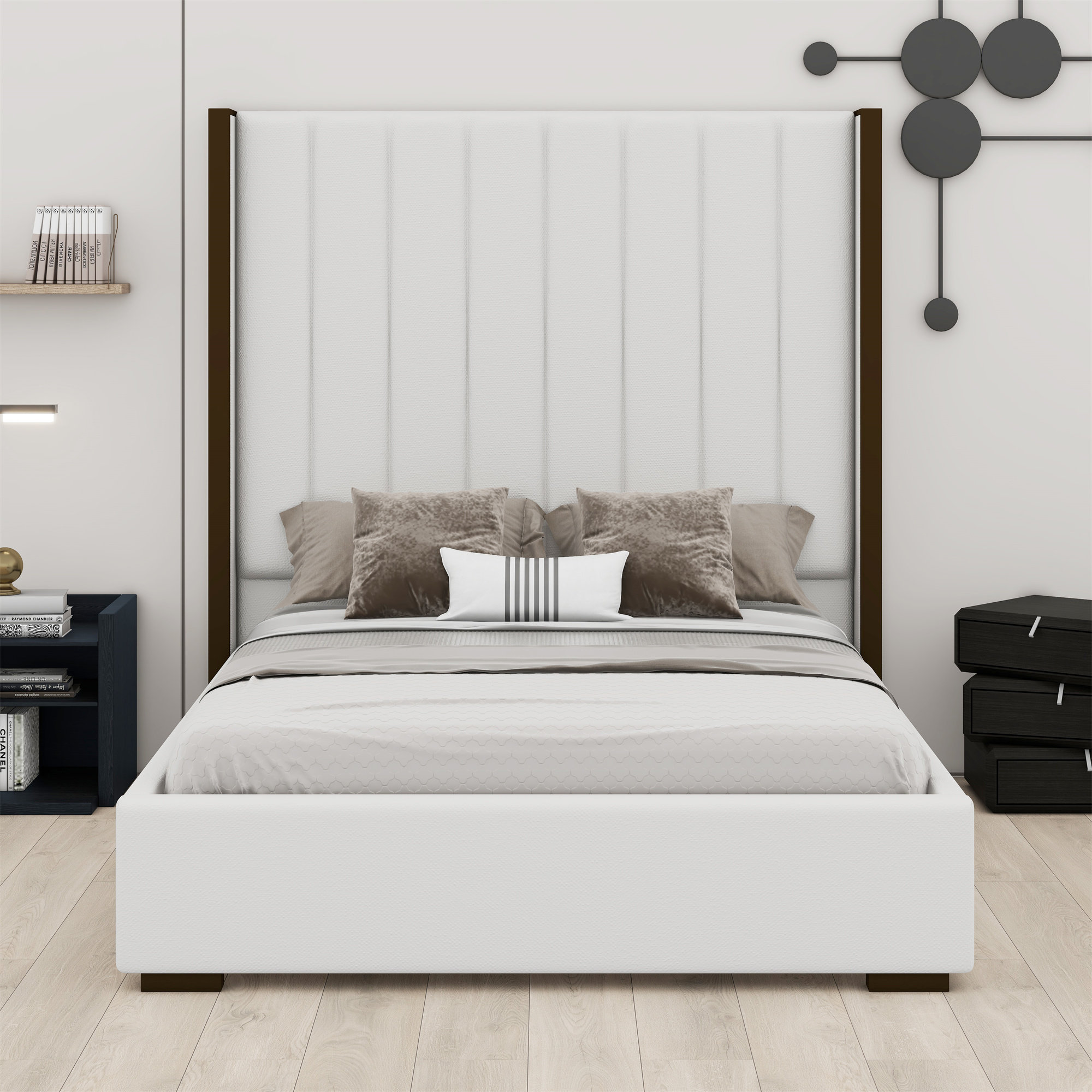 Latitude Run® Upholstered Bed With Vertical Striped And Wingback Design ...
