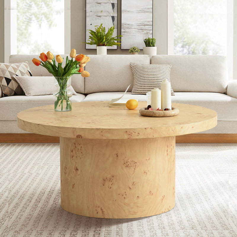 Millwood Pines Domian Burl Wood 40" Round Pedestal Coffee Table ...