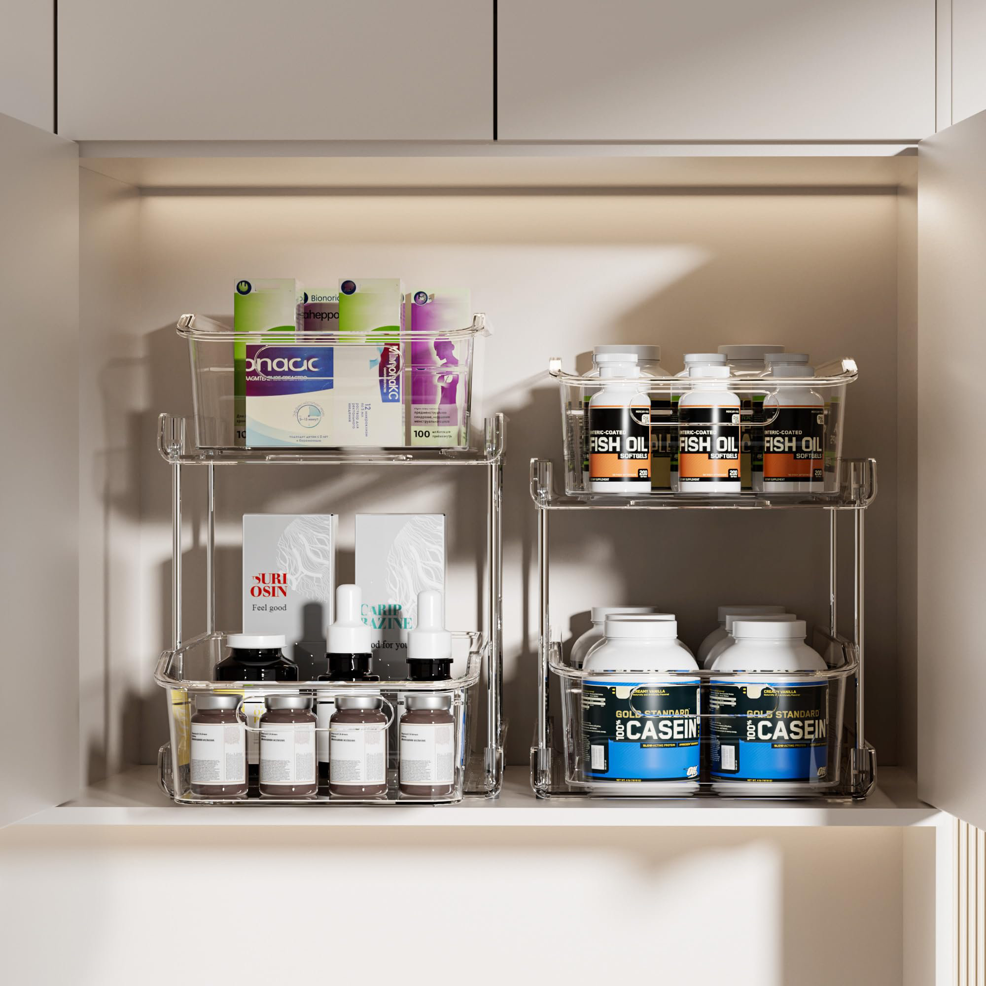 Rebrilliant 2 Sets Of 2-Tier Clear Under Sink Organizers And Storage ...