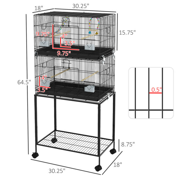 Latitude Run® Canary Cage Stand With Swing And Perches - Space ...