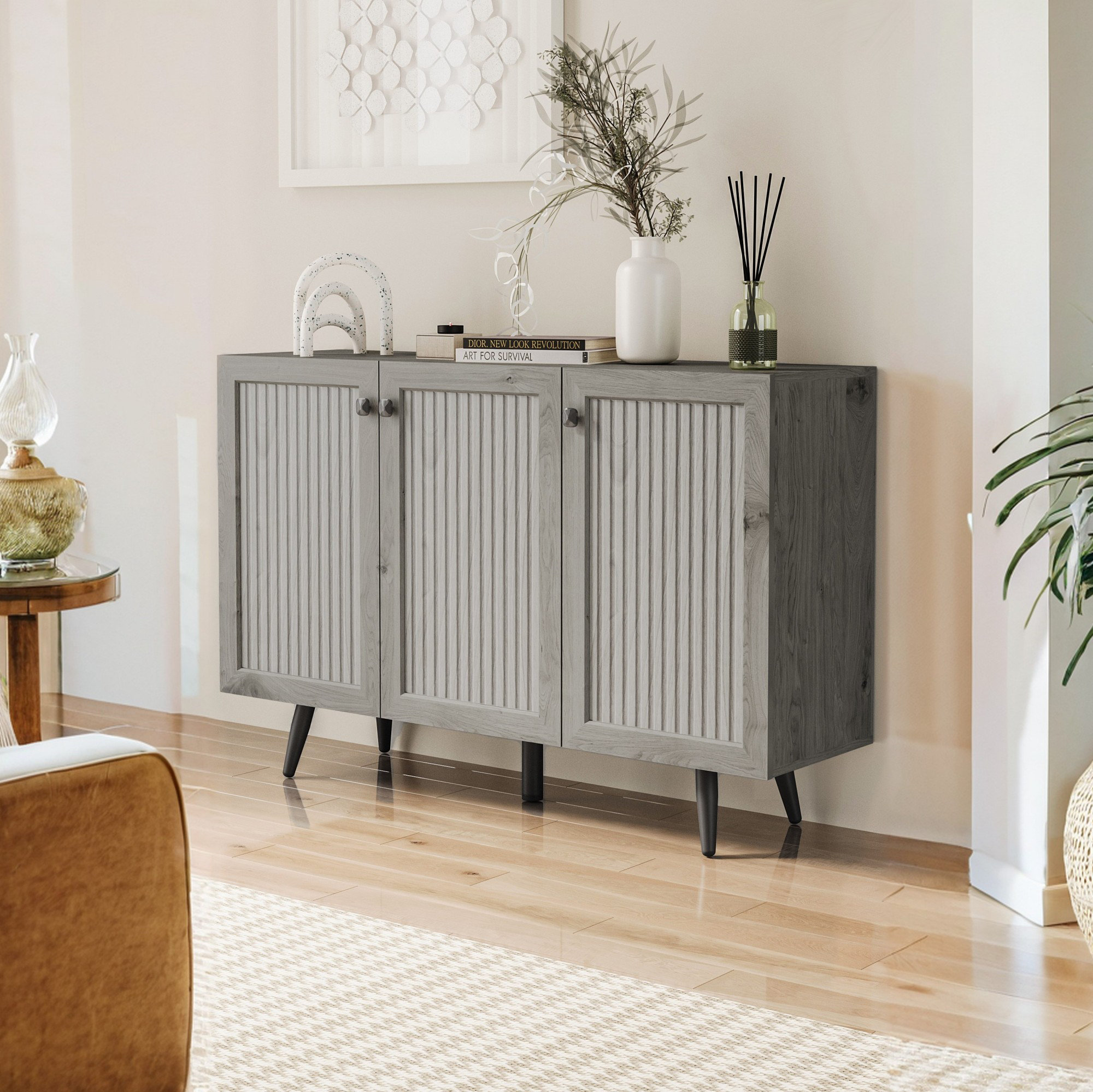 George Oliver 46.85" Wide Modern Farmhouse 3 Door Sideboard Cabinet ...