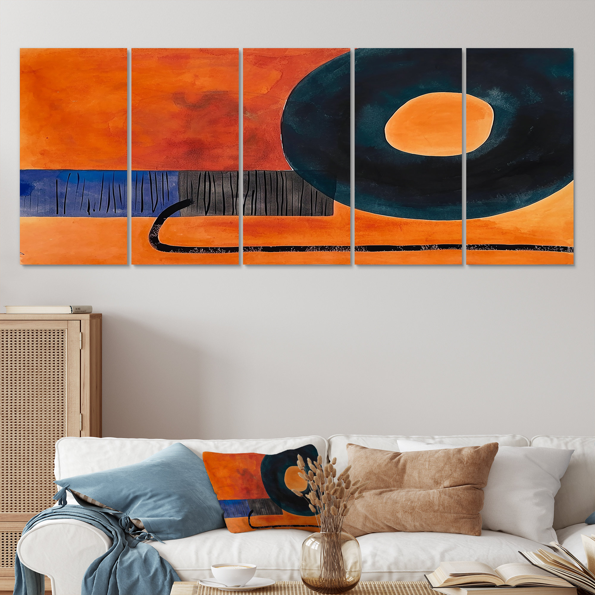 Ivy Bronx Retro Dada Painting Orange Black - Abstract Wall Art Set 5 ...